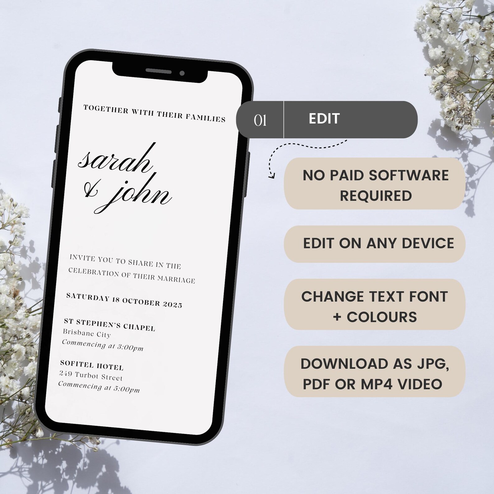 Invitation Wedding Animated, Template Canva Elegant, Invite Digital ...