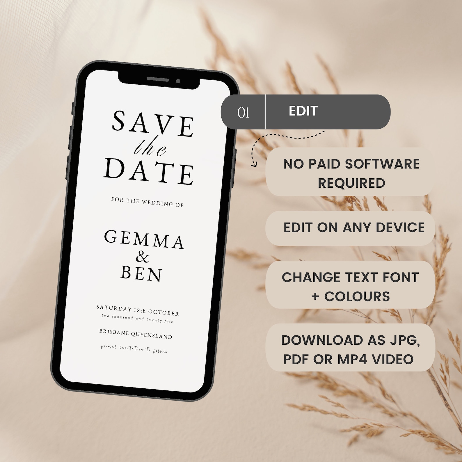 Canva Video Save the Date Editable Template, Digital Announcement Invite, Minimal Bride, Instant ...