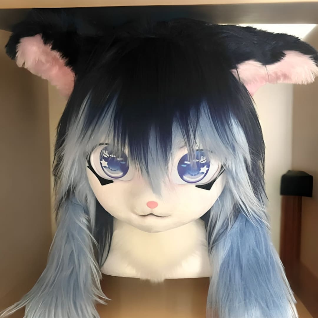 Blue Hair Fursuit Head Furry Blue Cat Fox Mask Fursona Cosplay ...