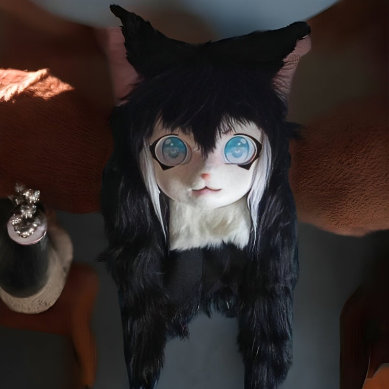 Black and White Fursuit Head Fur Suit Fursona Cosplay Costume Kig ...