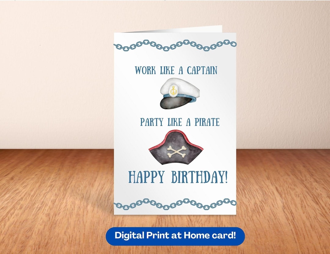 Funny Nautical Birthday Card Boat Captain Gift Humorous Pirate Card ...