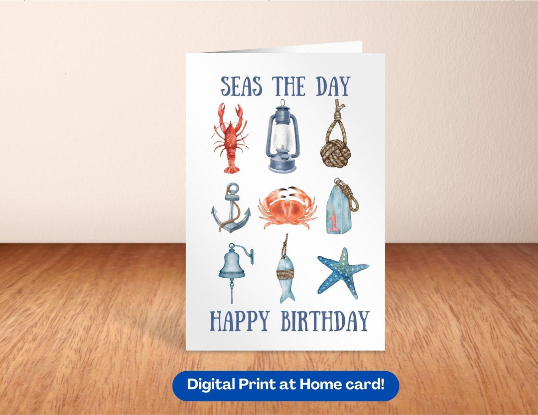 Nautical Birthday Card Boat Captain Gift Water Color Style Ocean Lover ...