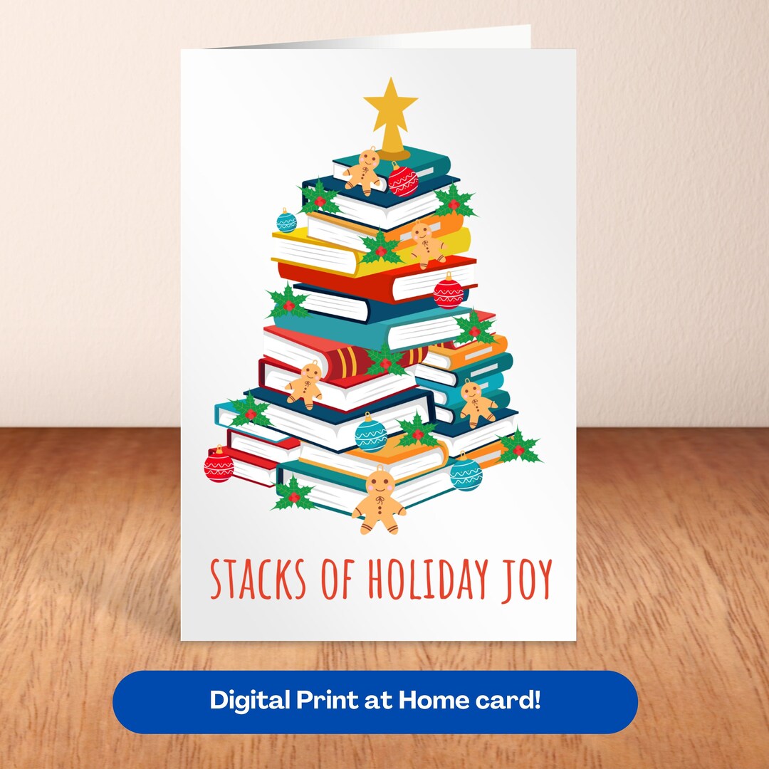 Book Lover Card Teacher Gift Christmas Book Holiday Card Printable ...