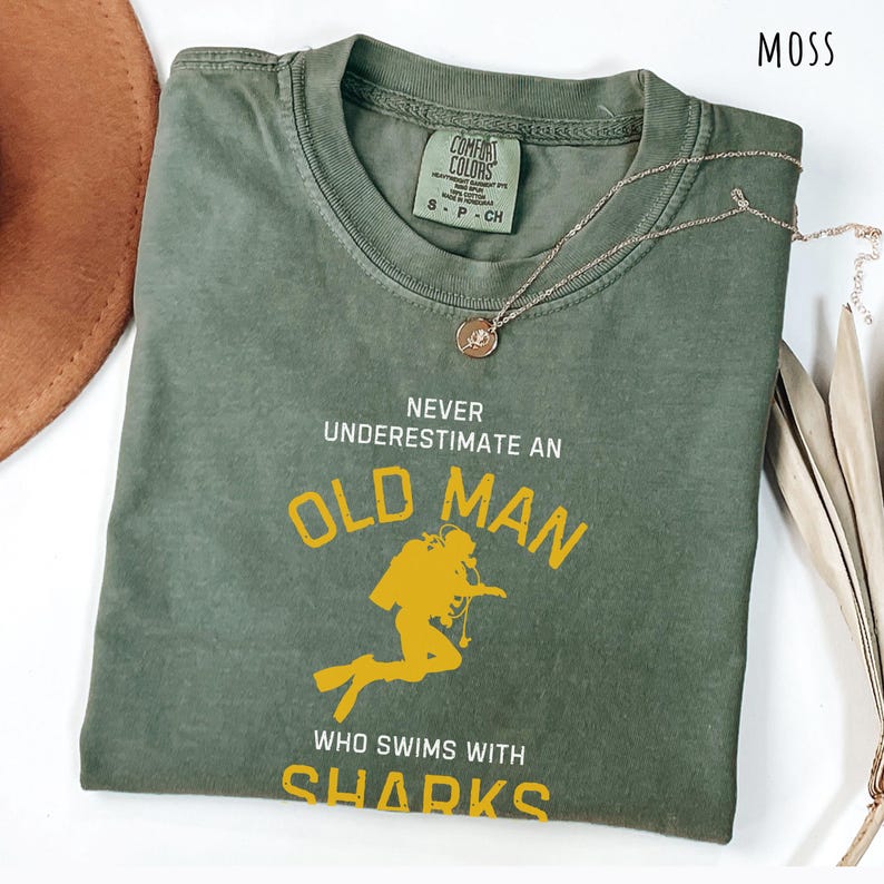 Funny Diver Shirt Scuba Diving Tee Old Man Shirt Diving Tshirt Shark ...