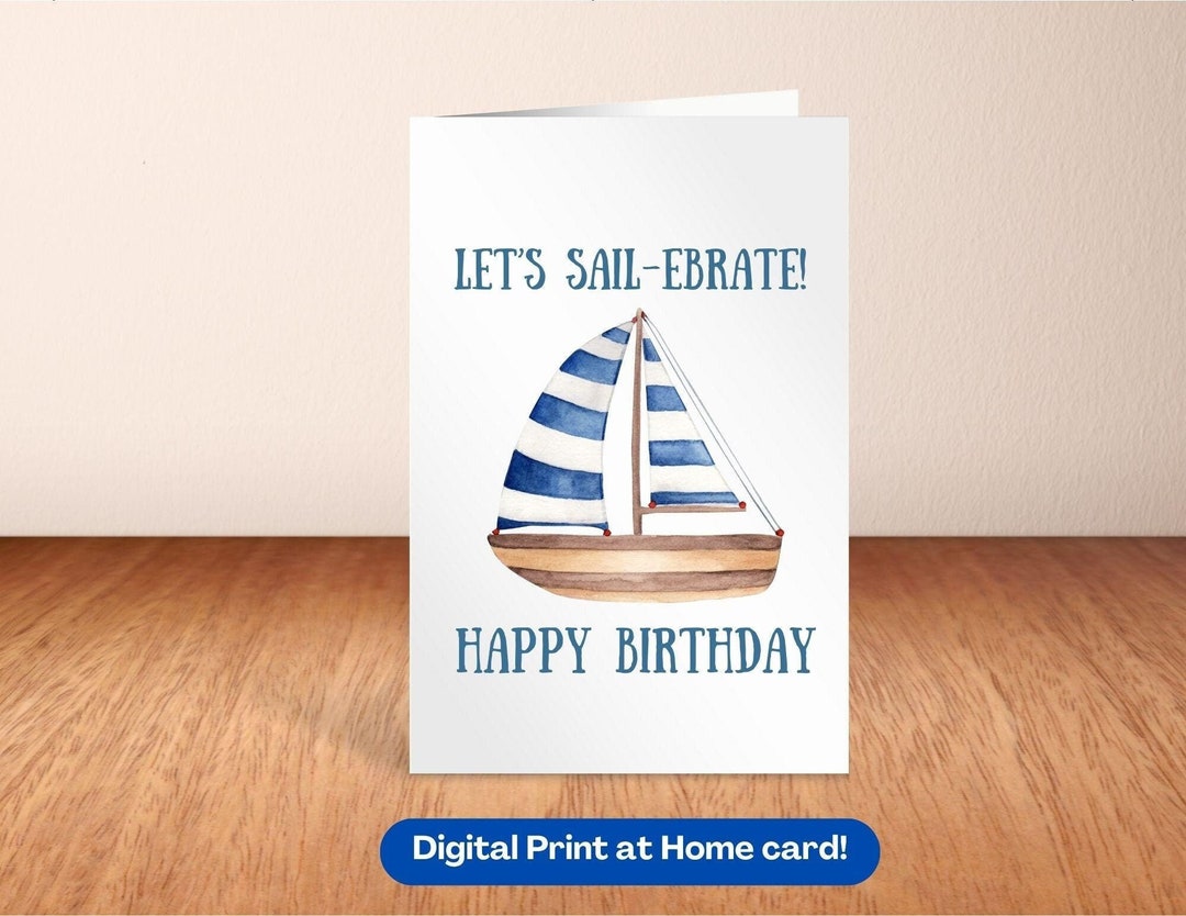 Sailboat Birthday Card Nautical Gift Water Color Ocean Lover Card ...