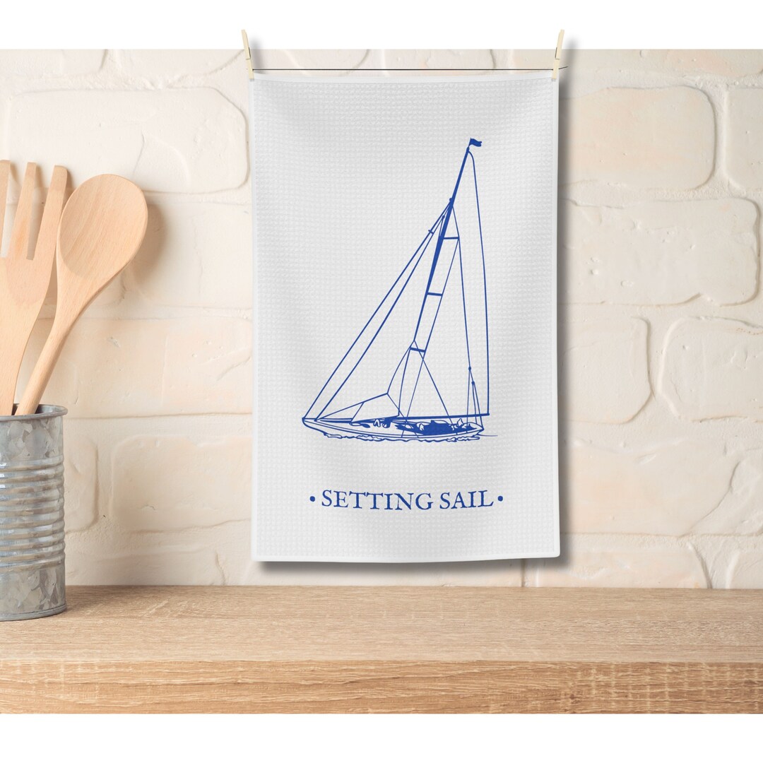 Nautical Decor Sailboat Tea Towel Boat Decor Nautical Gift Sailing Dish ...