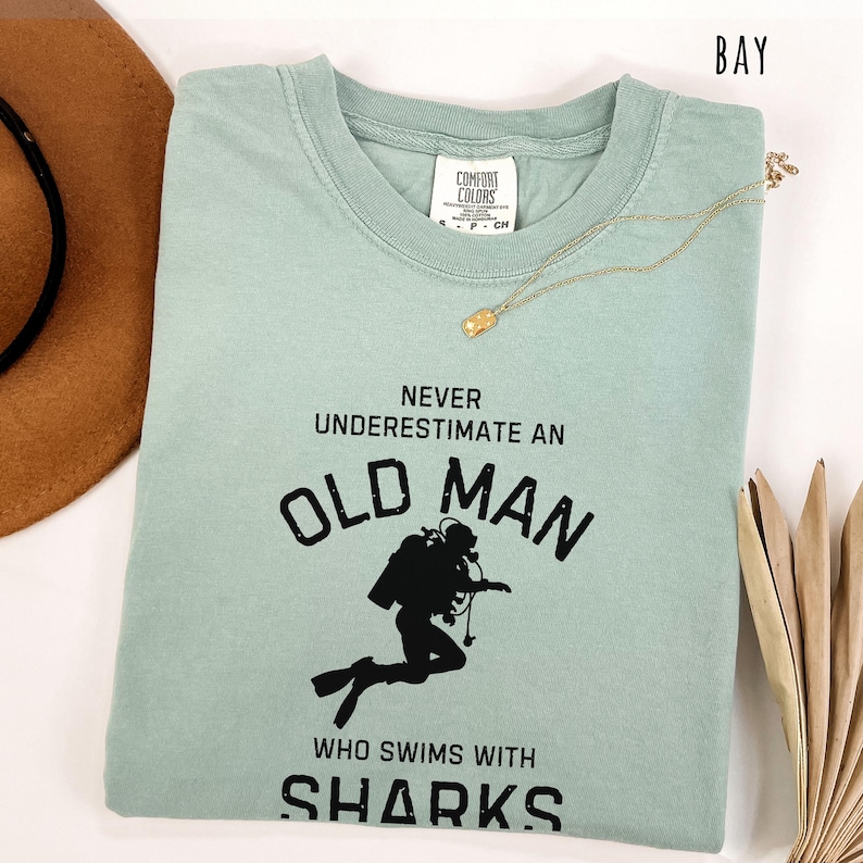 Funny Diver Shirt Scuba Diving Tee Old Man Shirt Diving Tshirt Shark ...