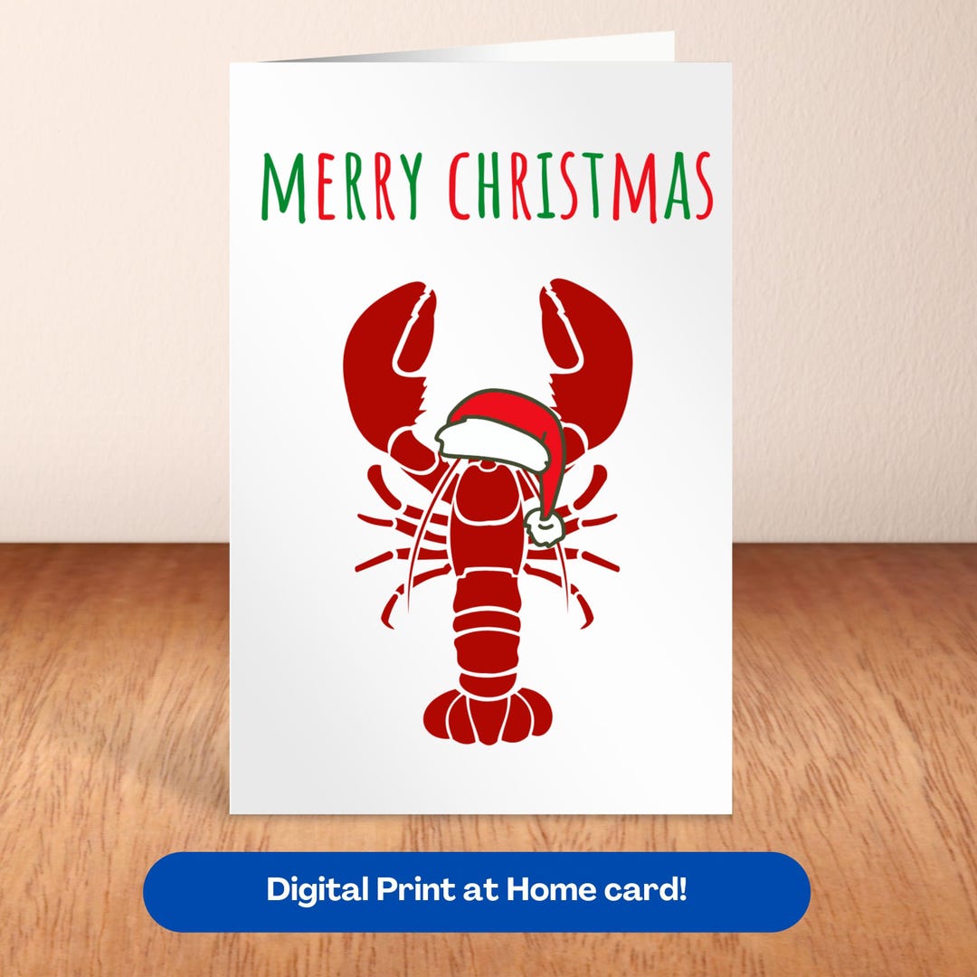 Lobster Christmas Card Sailboat Lover Card Nautical Printable Christmas ...