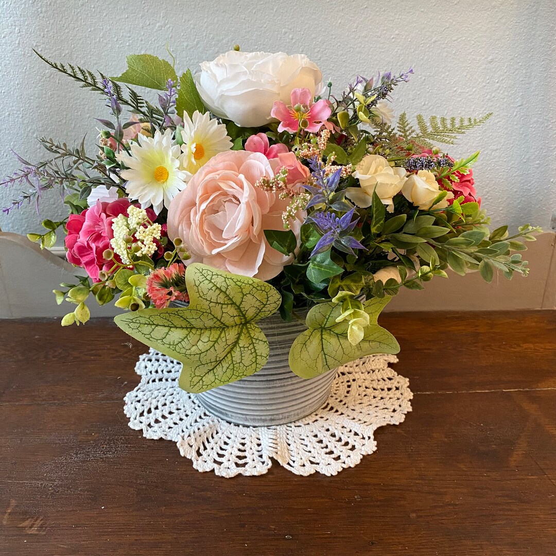 Farmhouse Spring Floral Arrangement, Kitchen Table Centerpiece, Dining ...