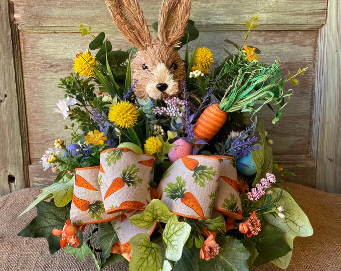 Easter Bunny Centerpiece Rabbit Carrots Spring Arrangement Farmhouse ...