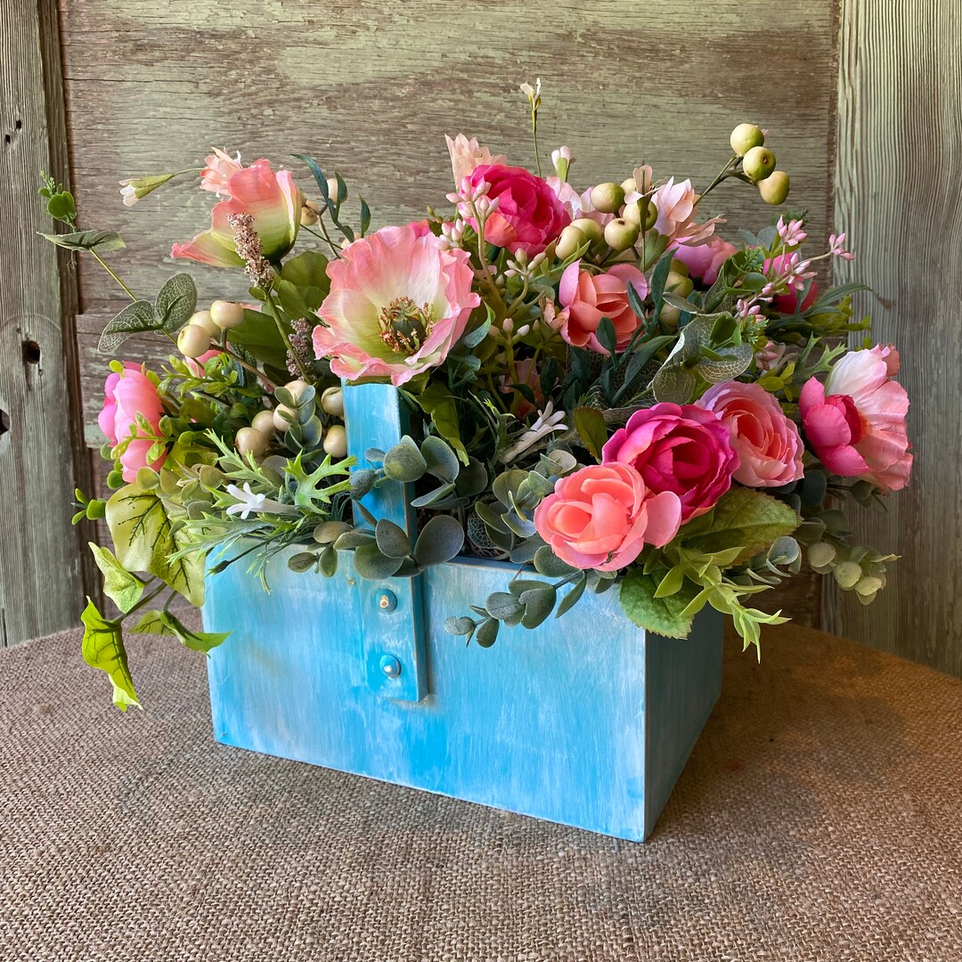 Farmhouse Spring Floral Arrangement, Kitchen Table Centerpiece, Dining ...