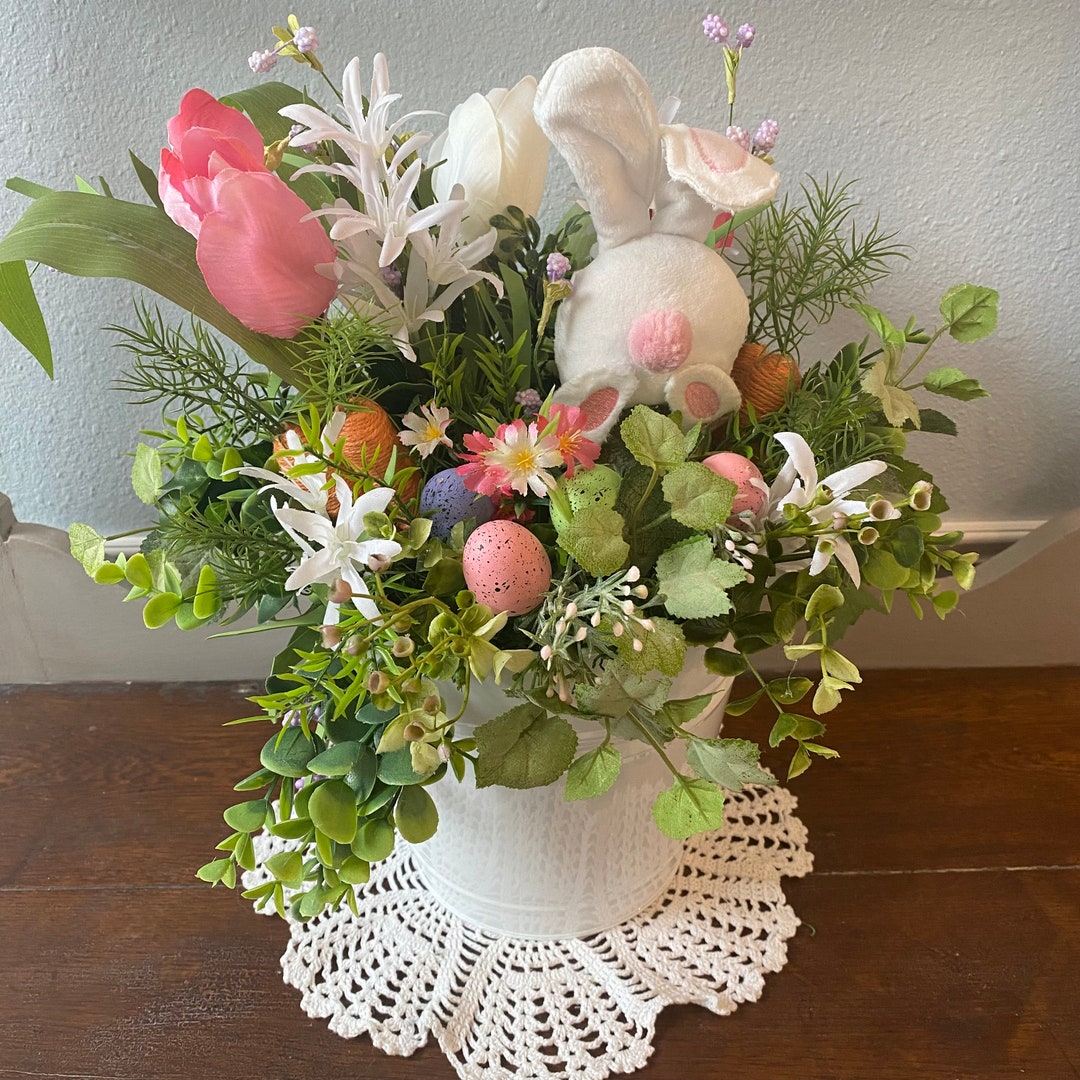 Bunny Butt Tulip Easter Farmhouse Spring Floral Arrangement, Kitchen ...