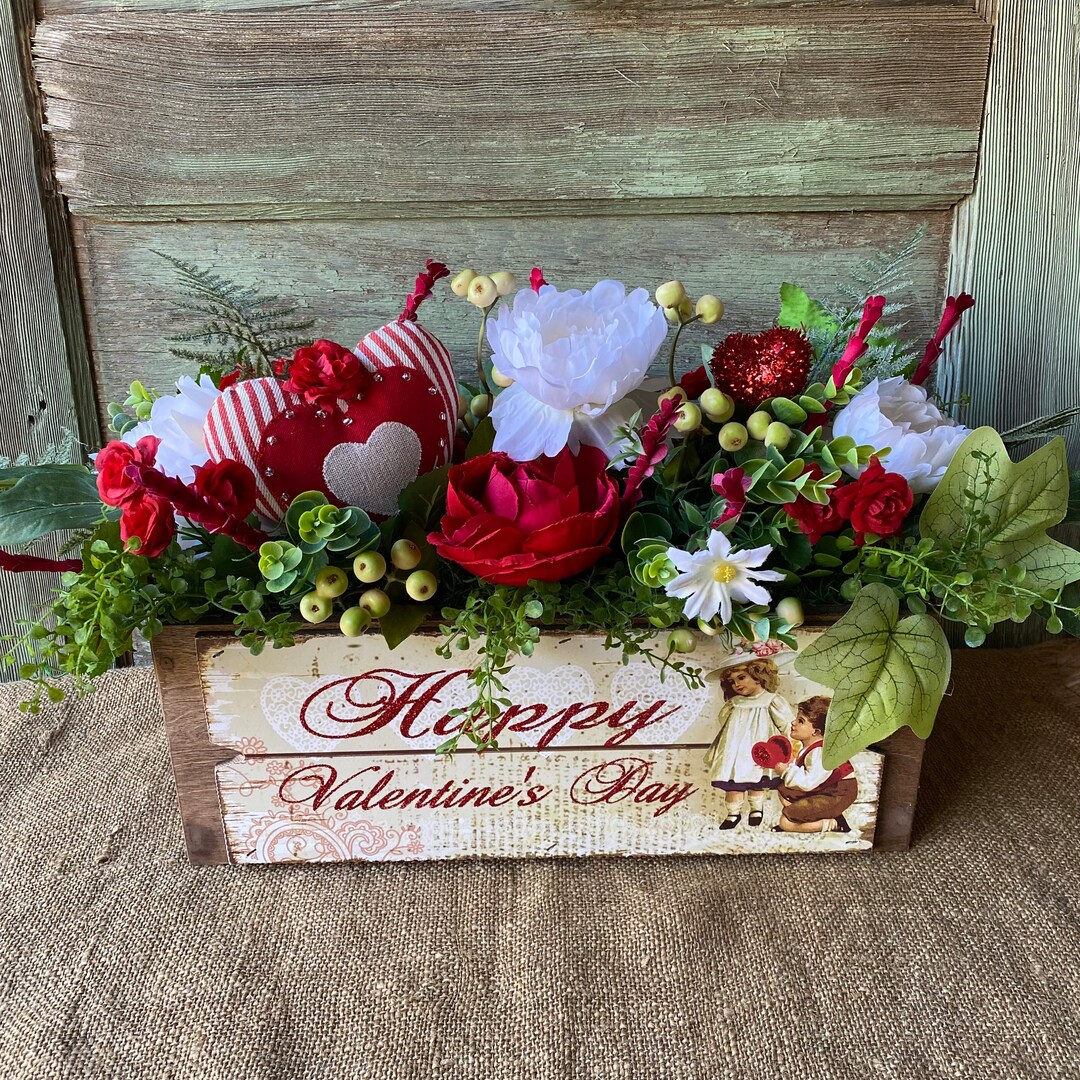 Happy Valentines Day Heart Roses Arrangement Peonies Farmhouse ...