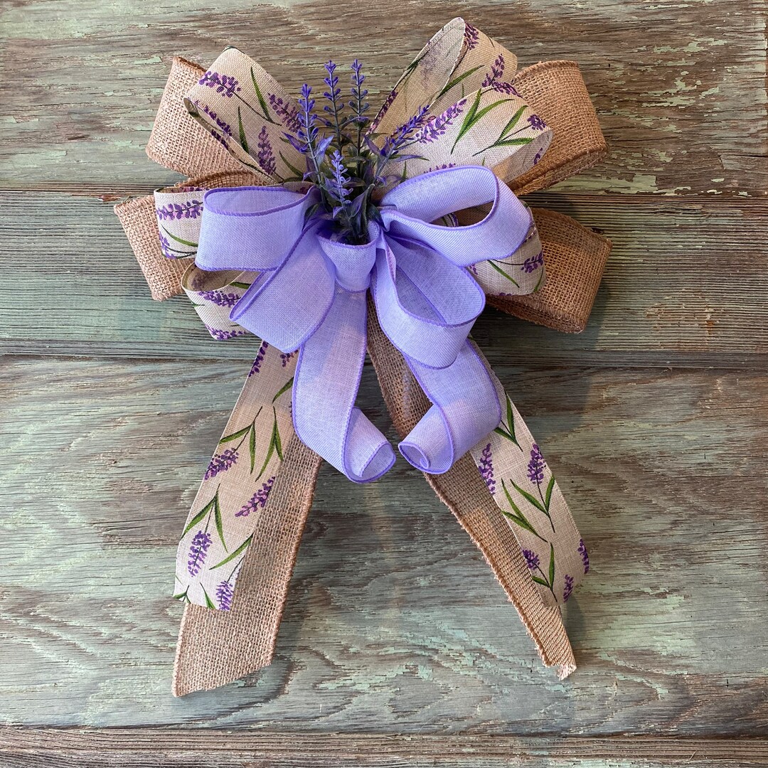 Lavender and Burlap Farmhouse Bow, Wreath Wired Bow Lantern Bow ...