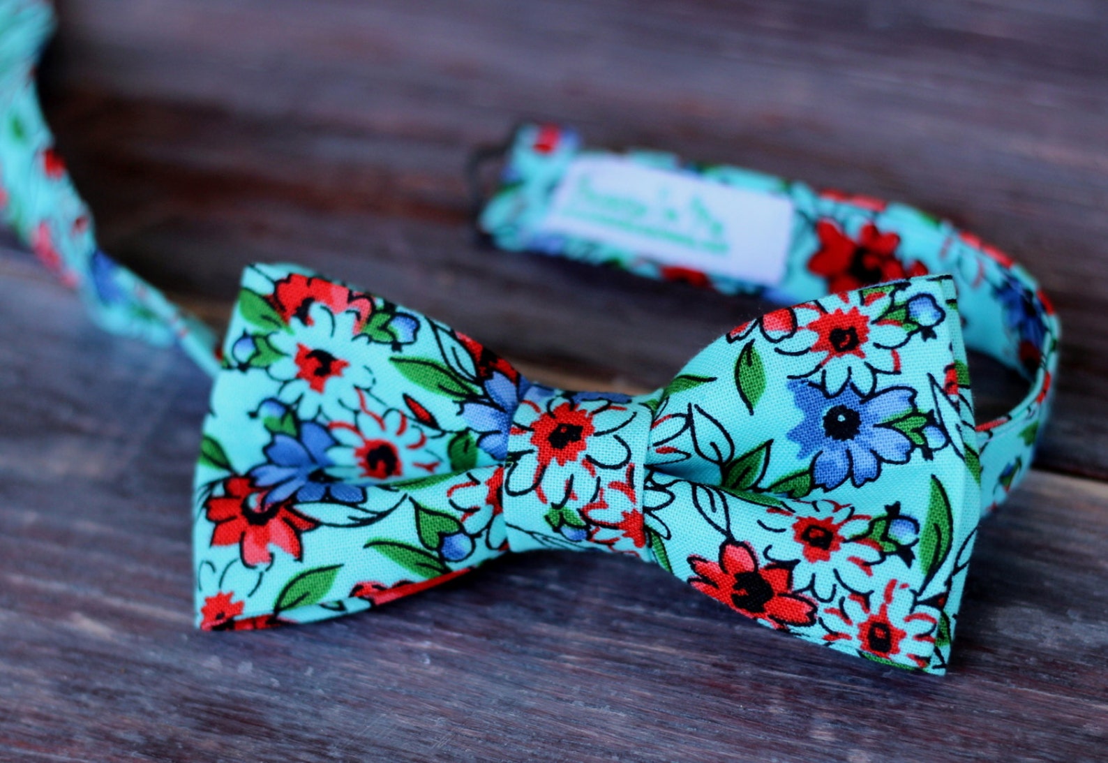Mens Blue Floral Bow Tie, Men's Cotton Bowtie, Blue Red Green Flowers ...