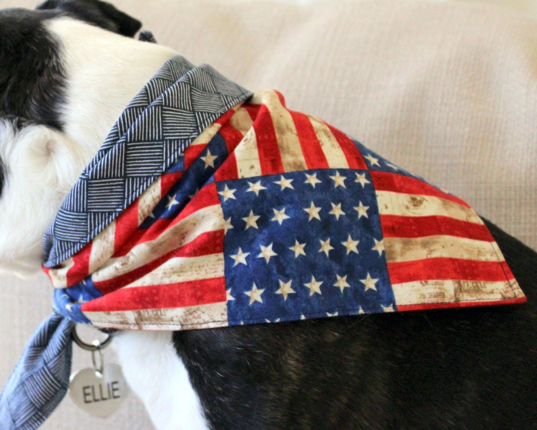 American Flag Pet Bandana, Navy Blue and Red Patriotic Flag Bandanna ...