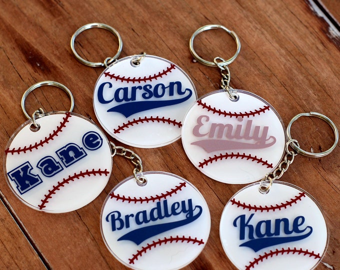 Personalized Name Baseball Keychains Round Baseball Key - Etsy