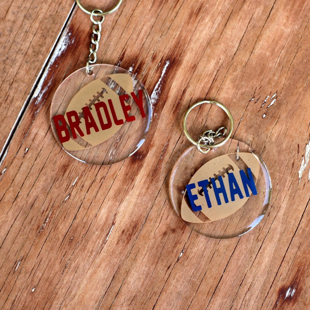 Personalized Football Name Keychains, Custom Round Football Key Chains ...