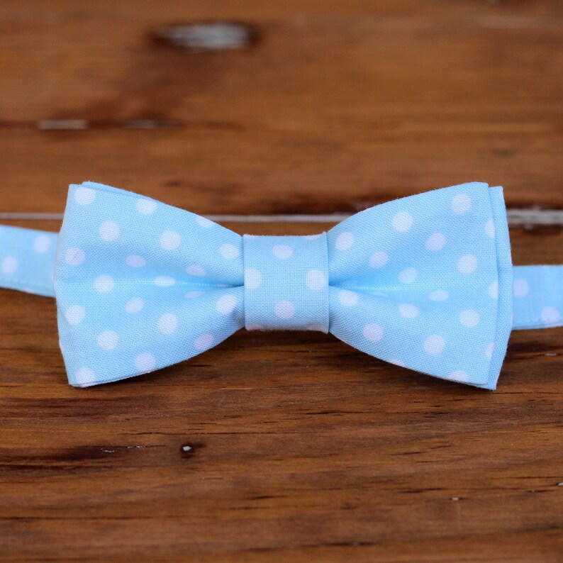 Boys Light Blue Bow Tie Boy's Blue White Dot Cotton - Etsy