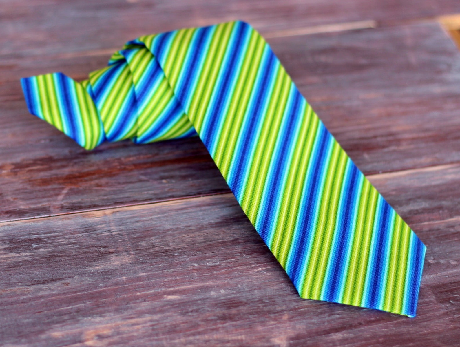Boy's Necktie - Rich Green and Blue Striped Woven Cotton Boys Neckties ...