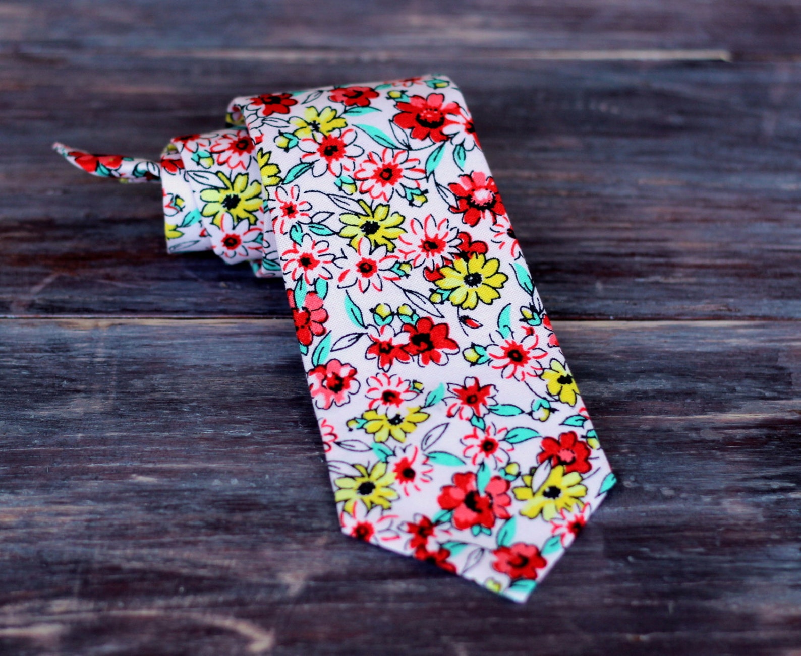 Boys Pink Necktie, Red Yellow Pink Floral Flowers Cotton Boys Necktie ...