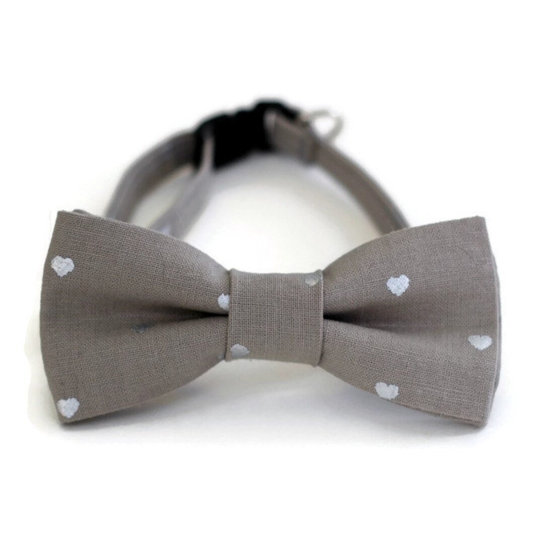 Gray Cat Bow Tie Collar - Gray Heart Pet Bowtie Collar - Wedding Cat ...