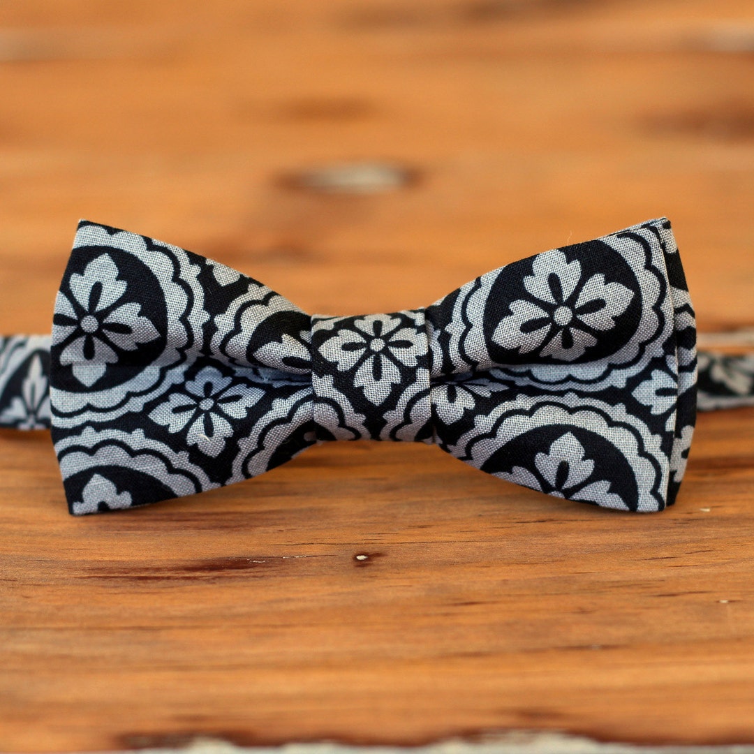 Mens Gray Cotton Bow Tie - Men's Black Gray Bow Tie - Evening Wedding ...