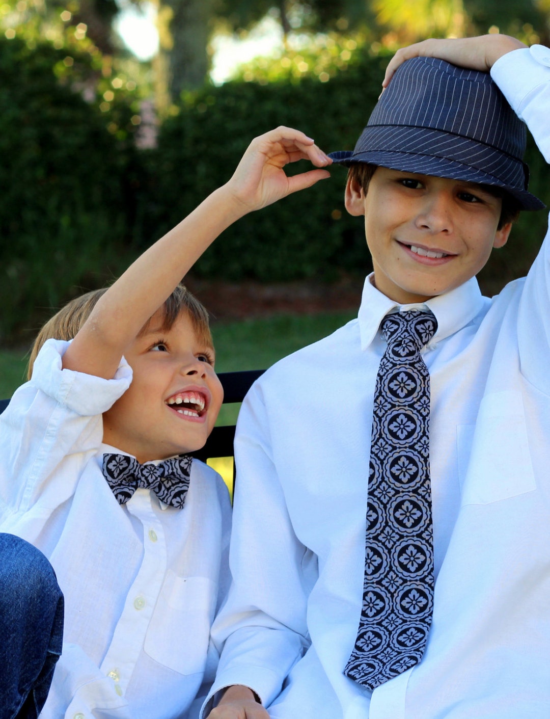 Boys Gray Cotton Necktie - Boy's Black Medallion Print Tie - Baby Boy ...