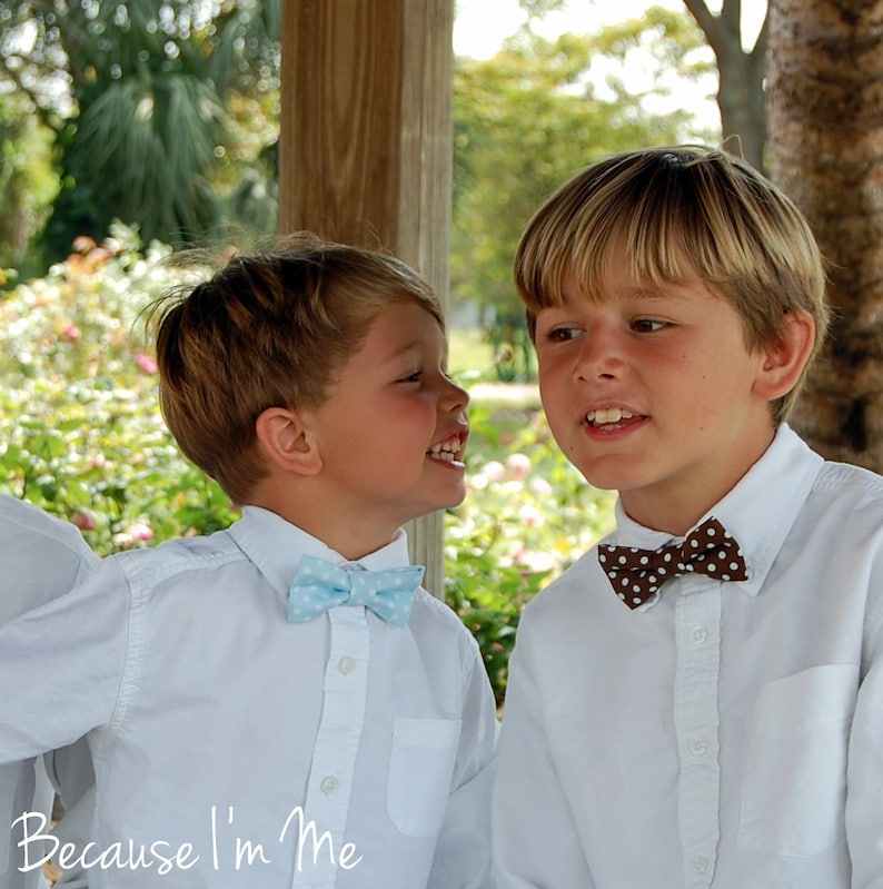 Boys Light Blue Bow Tie boy's blue white dot cotton | Etsy