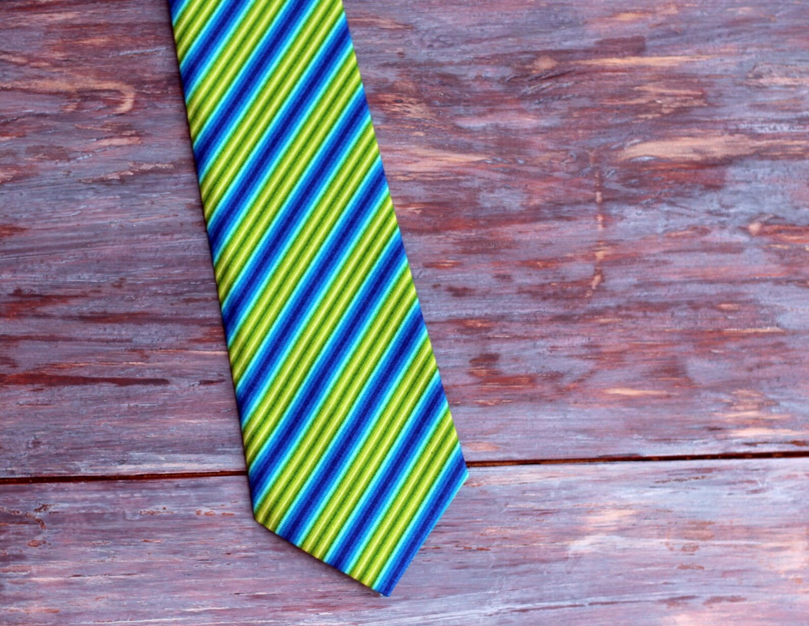 Boy's Necktie - Rich Green and Blue Striped Woven Cotton Boys Neckties ...
