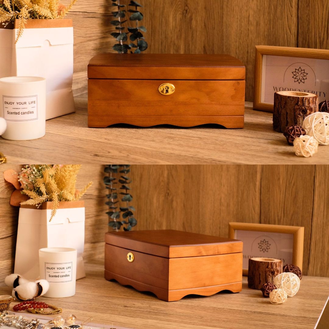 Custom Engraved Solid Wood Jewelry Box Organizer, Two-tier Gift Chest ...