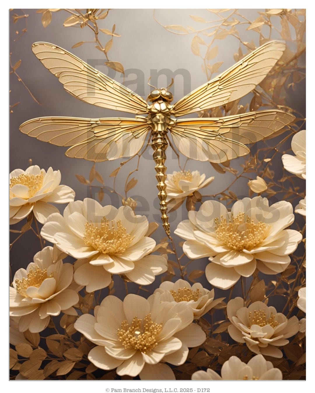 Golden Dragonfly Rice Paper for Crafts and Decoupage, Pretty Insect ...