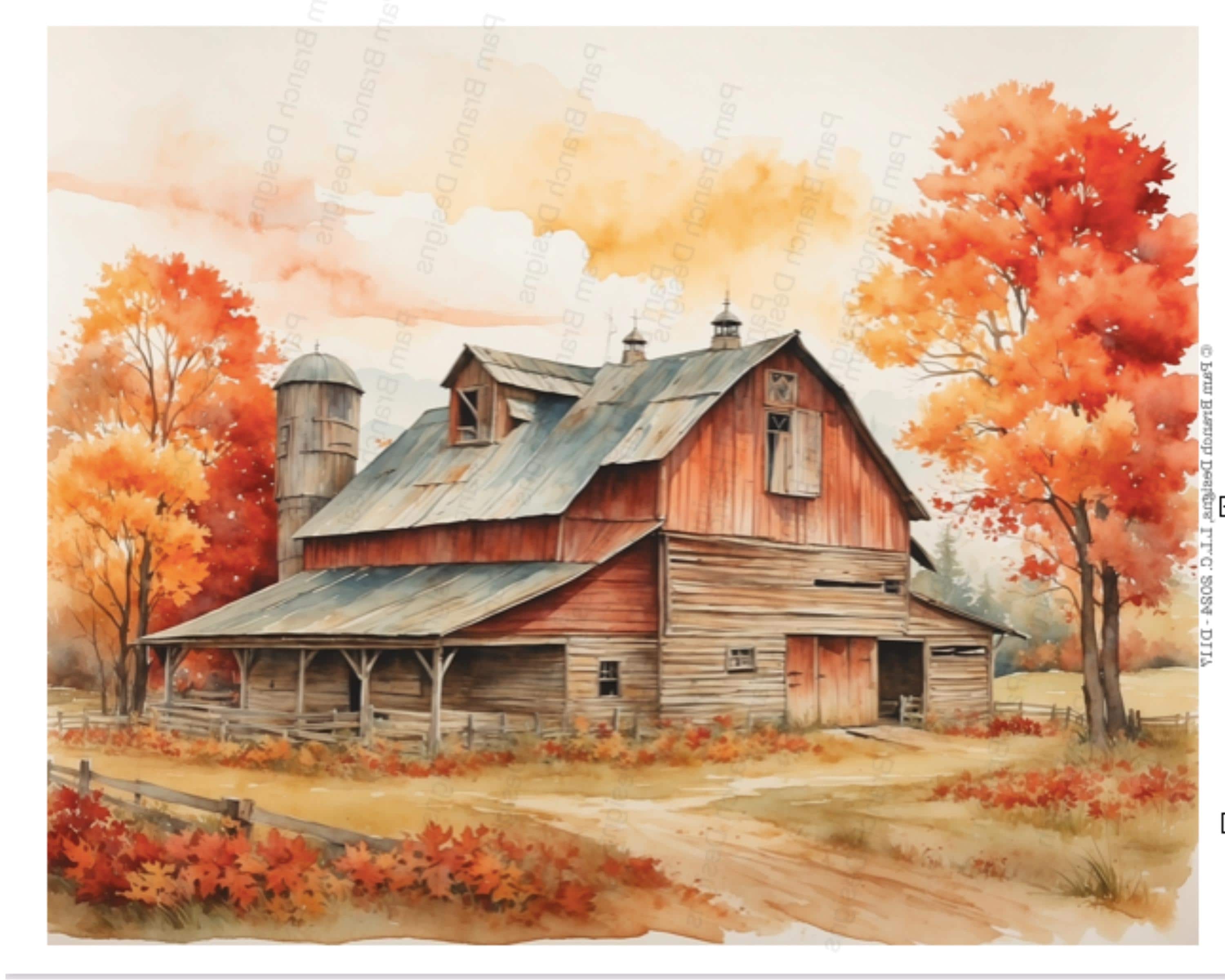 Rice Paper for Crafts and Decoupage, Vintage Barn in Fall Setting, D117 ...