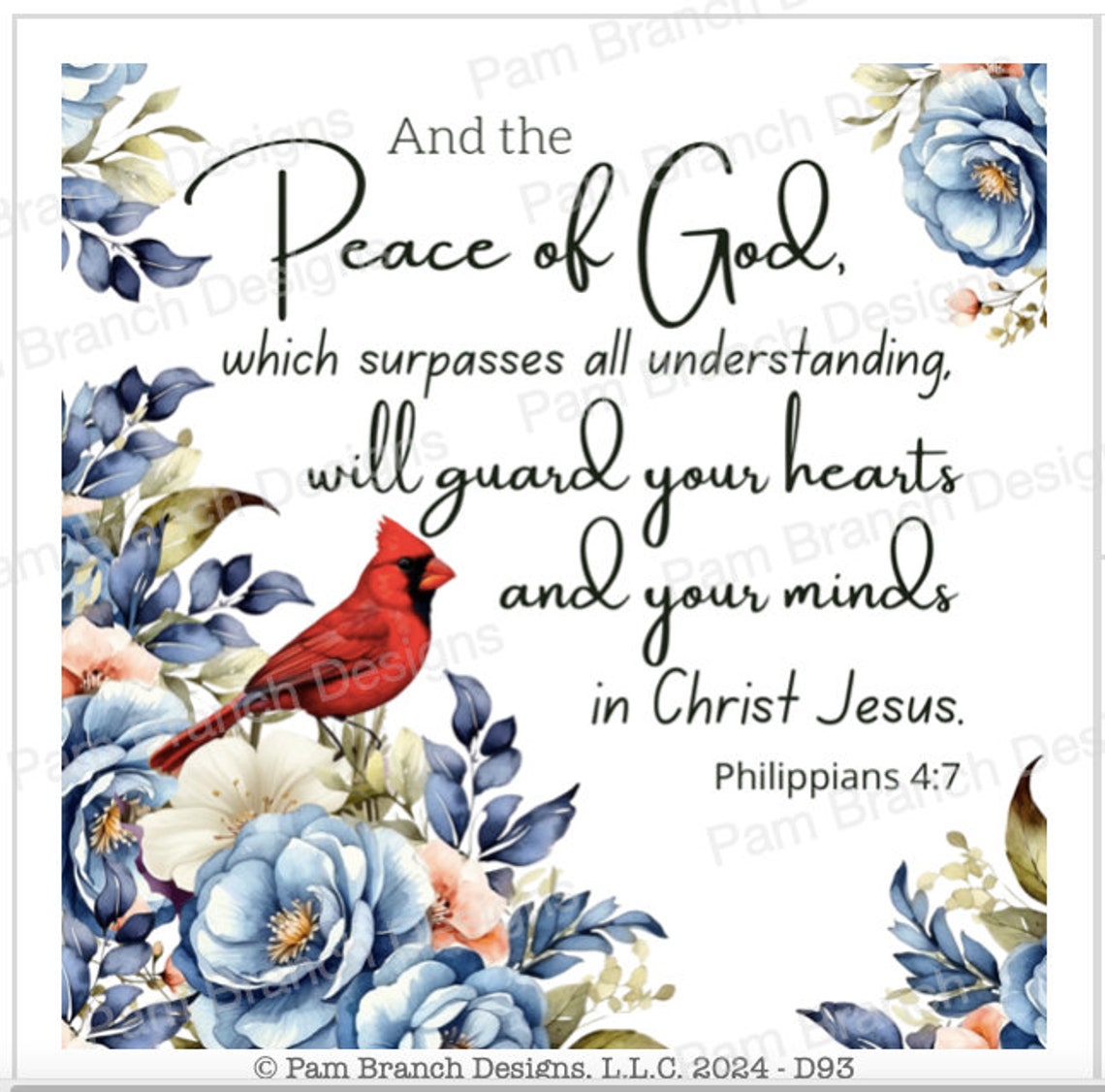 Decoupage Rice Paper, Cardinal in Blue Flowers With the Bible Verse and ...