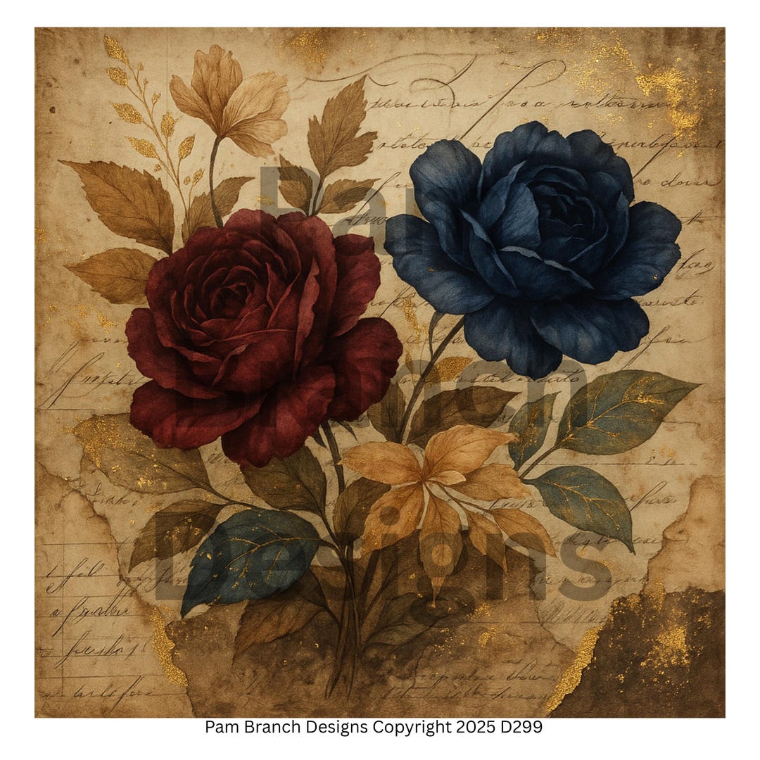 Burgundy & Navy Rose Rice Paper for Decoupage: DIY Craft Supply D299 - Etsy