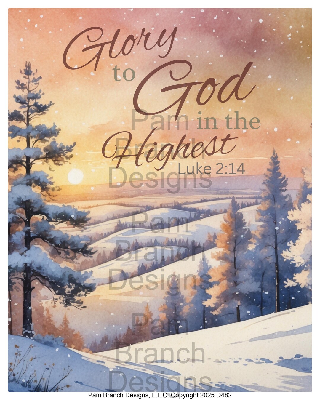 Rice Paper for Decoupage, Pastel Winter Vista, Bible Verse Luke 2:14 ...