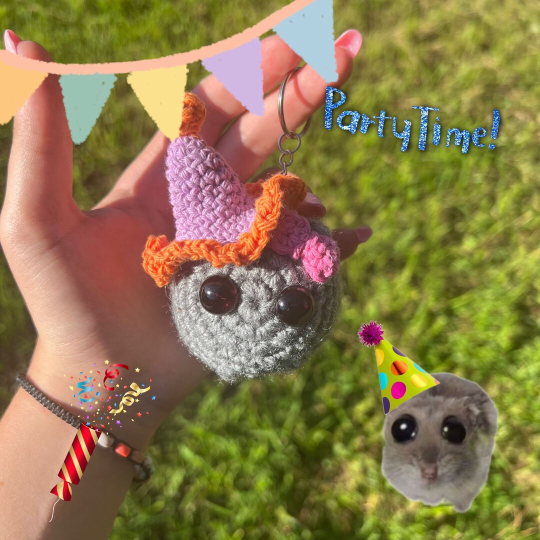 SAD Hamster With Party Hat Viral Meme Keichain Free Sad Hamster Stiker ...