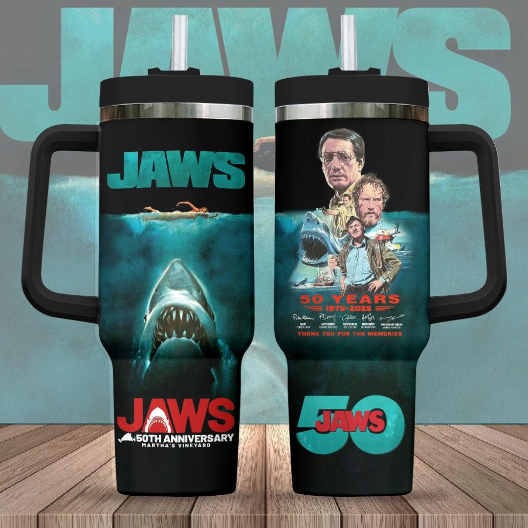 Jaws 50th Anniversary 1775 2025 Tumbler 40oz, Shark Horror Tumbler ...