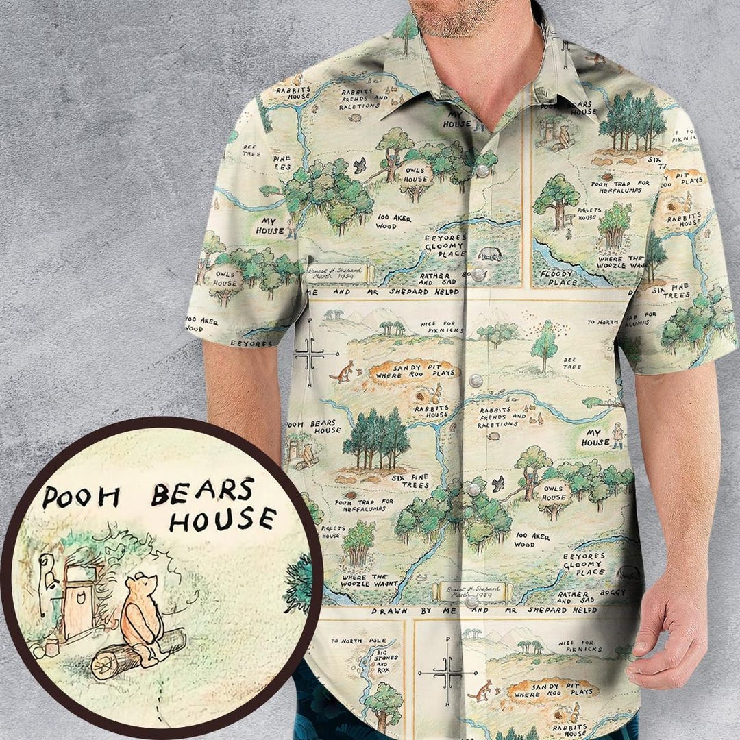 Pooh Bears House Button Shirt, Pooh Map Hawaiian Shirt, Winnie the Pooh ...