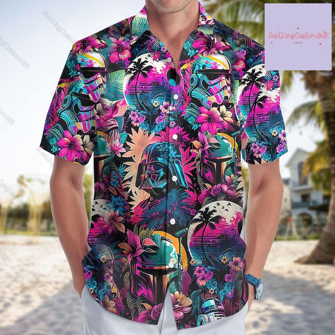 Star Wars Synthwave Hawaiian Shirt, Star Wars Button Shirt, Star Wars ...