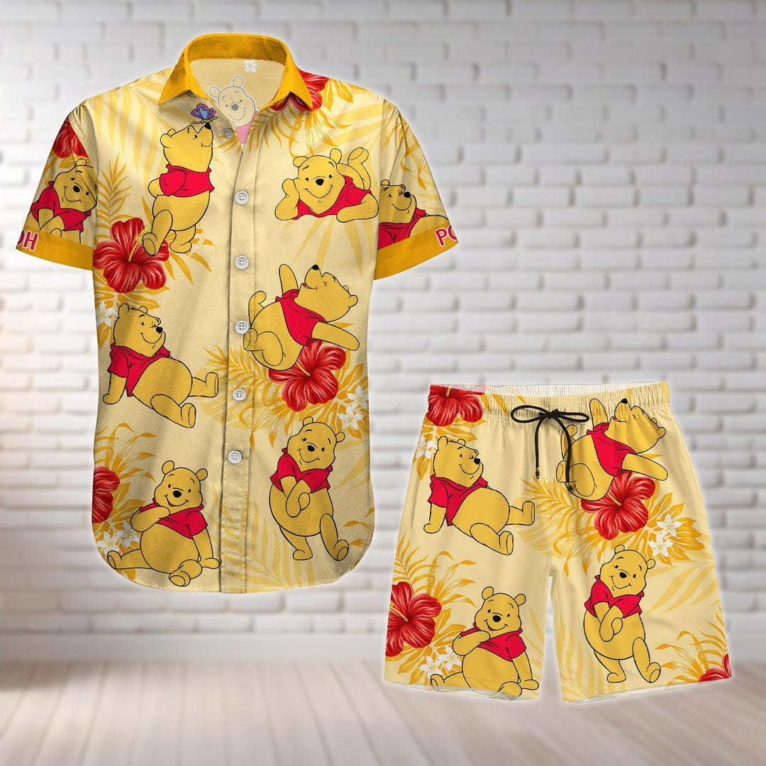 Winnie Pooh Button Shirt and Shorts, Disney Pooh Bear Hawaiian Shirt ...
