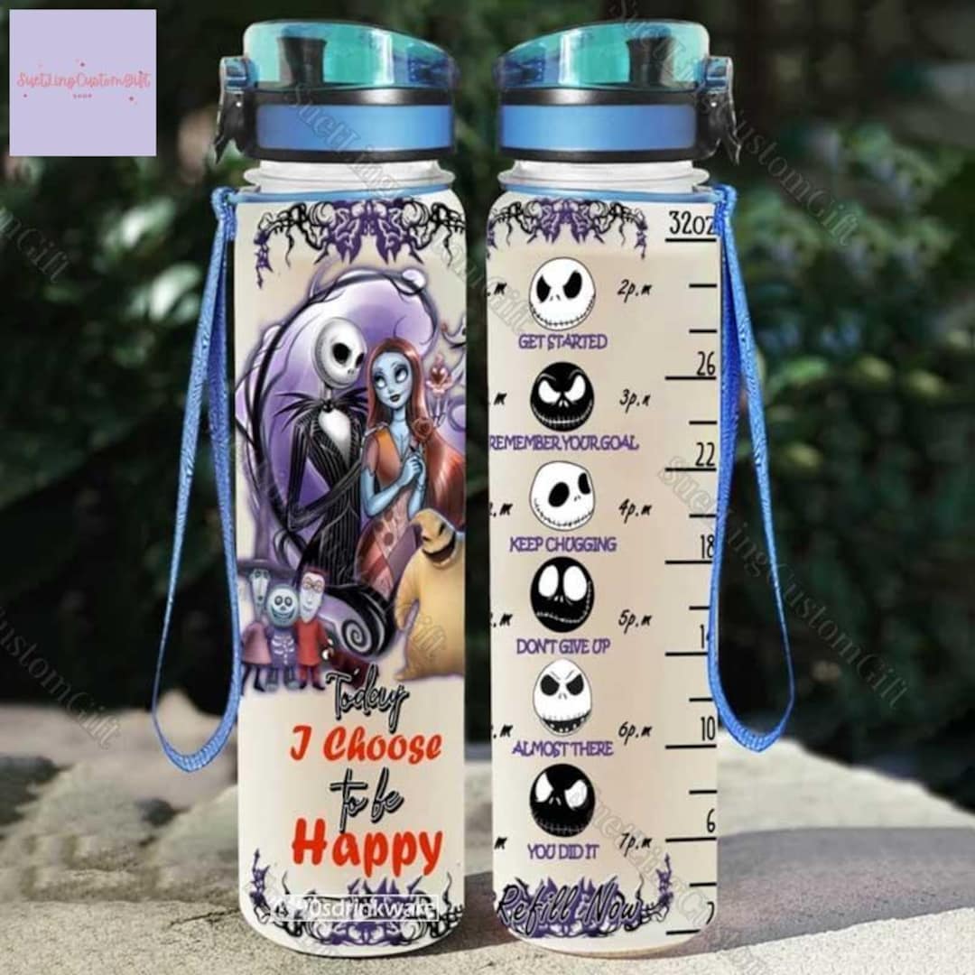 Jack and Sally Water Tracker Bottle 32oz, Jack Skellington Bottle ...