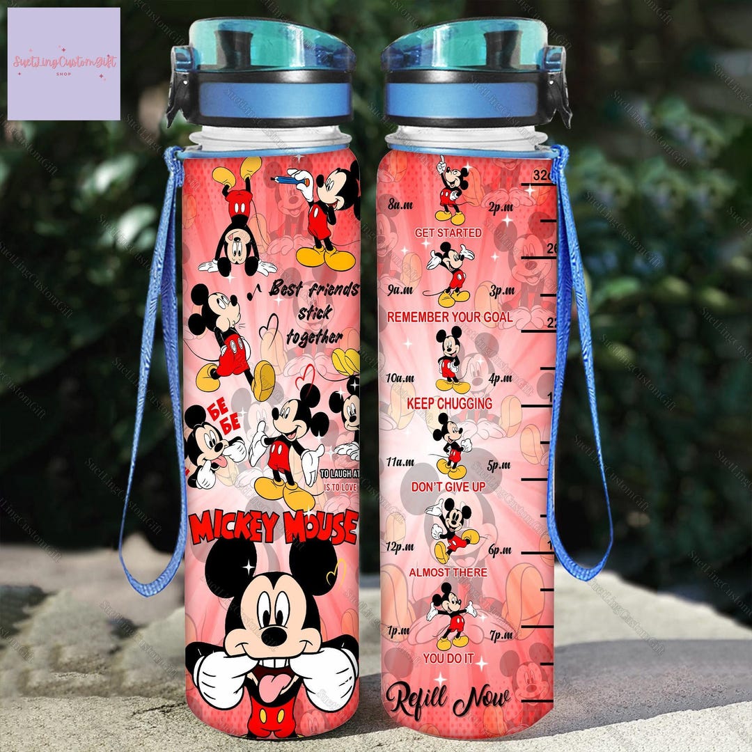 Mickey Mouse Water Tracker Bottle, Disney Mickey Water Bottle 32oz ...