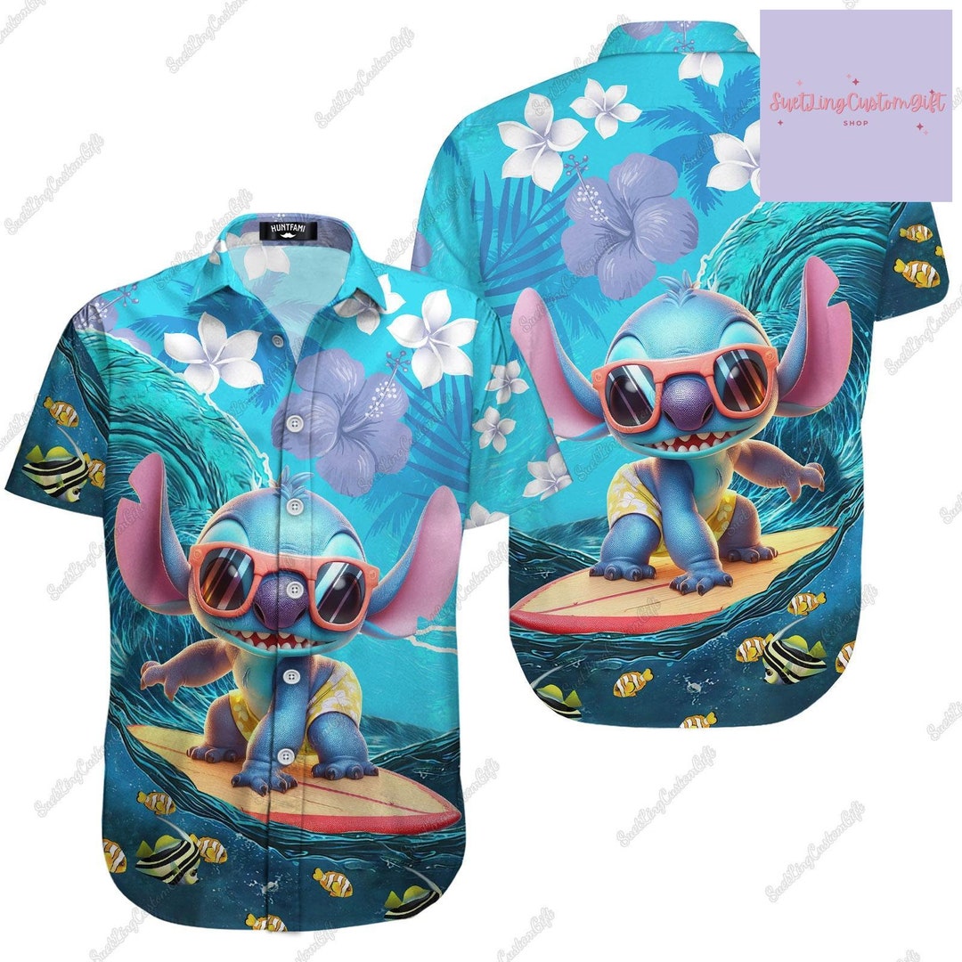 Stitch Surfing Shirt, Stitch Button Shirt, Stitch Hawaiian Shirt ...