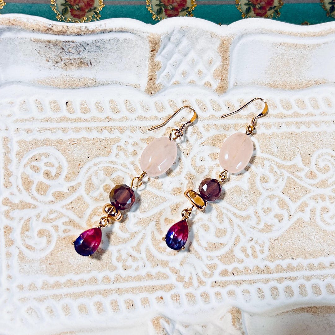 Shinny Sparkling Pink and Red Gradation Hook Earrings Gift for Mom ...