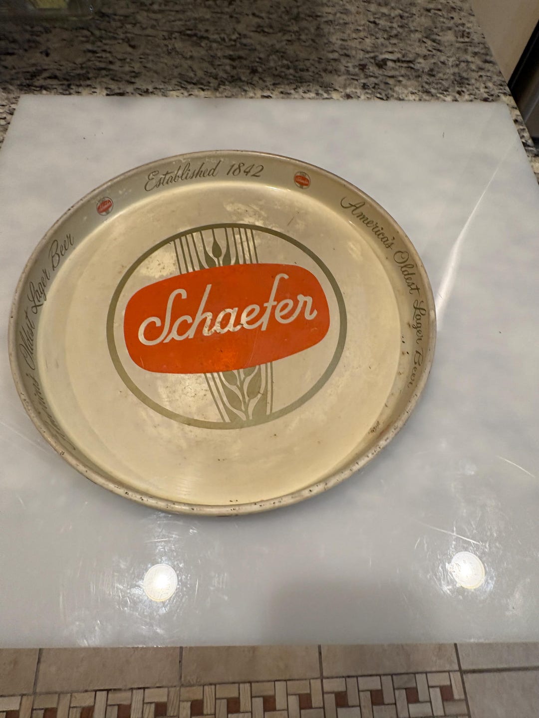 Vintage Metal Schaefer Beer Tray - "establish 1842" 13" Diameter ...