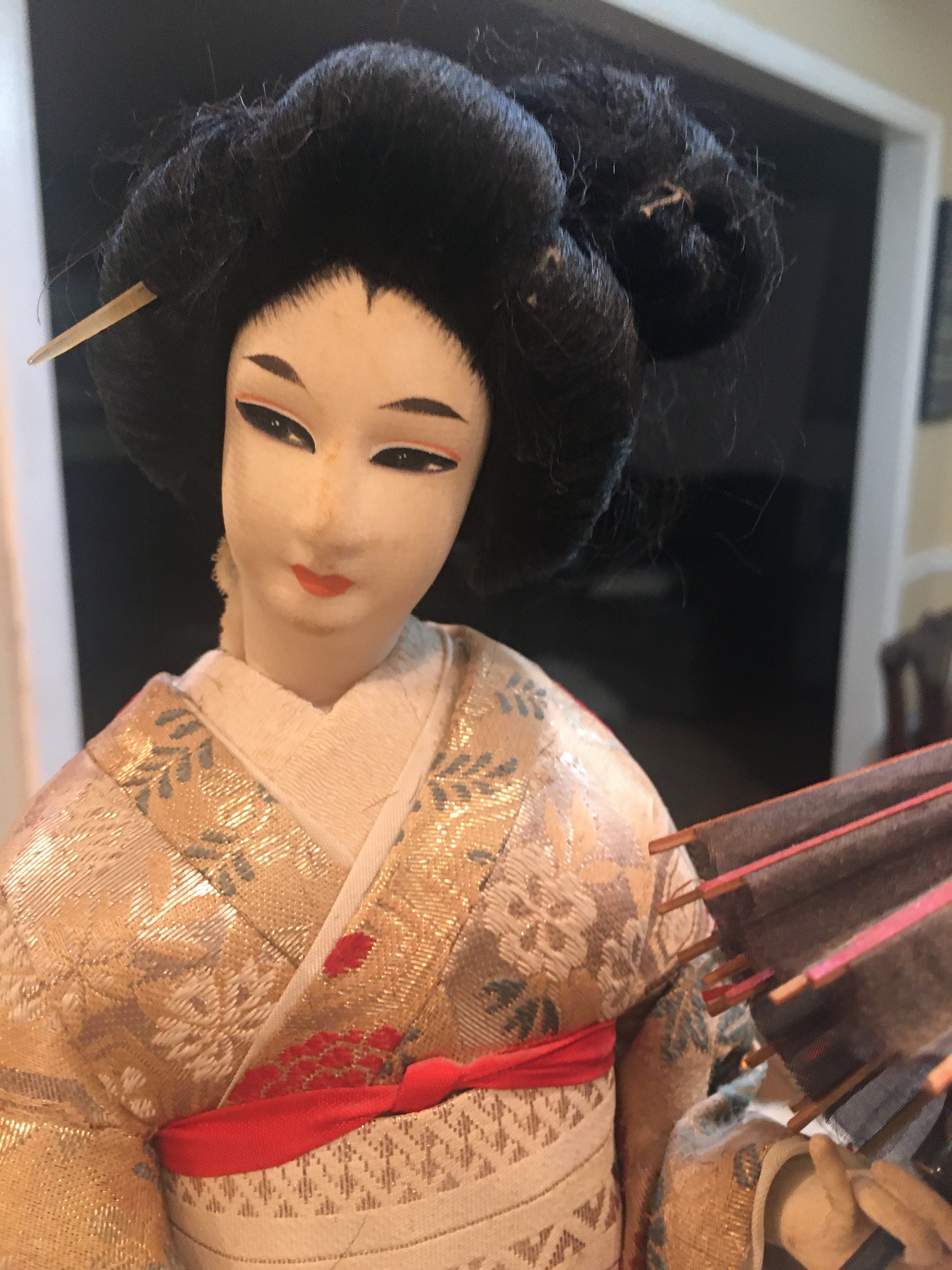 Vintage Large 18" Japanese Geisha Doll, Cloth Head, Authentic Kimono ...
