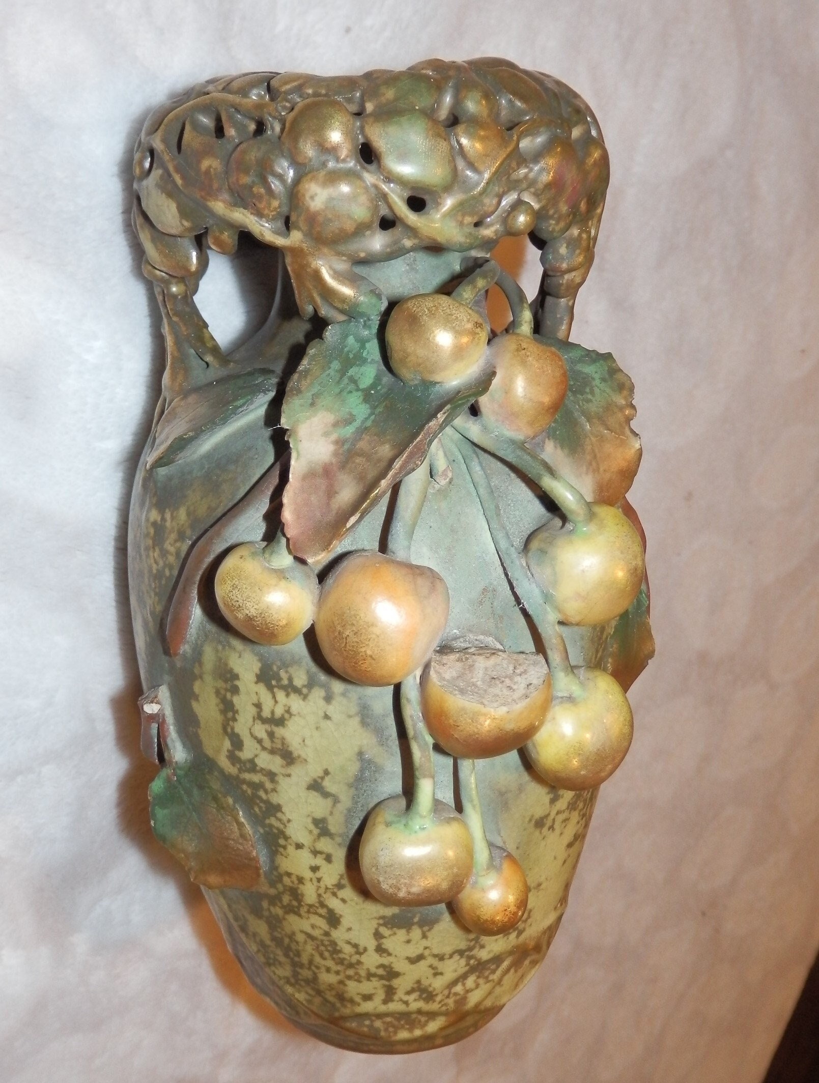 X-rare Art Nouveau Turn-teplitz Austria Amphora Vase With Applied Fruit ...