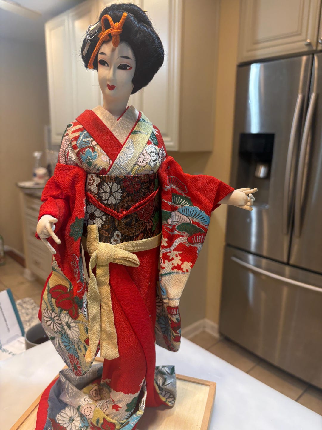 Vintage Large 18" Japanese Geisha Doll, Cloth Head, Authentic Kimono ...