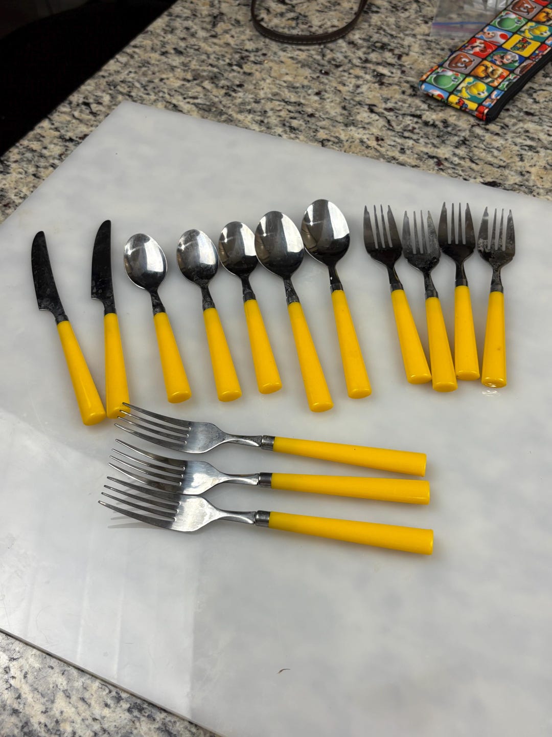 Vintage Mid Century Silverware Set - Yellow Plastic Handles Stainless ...